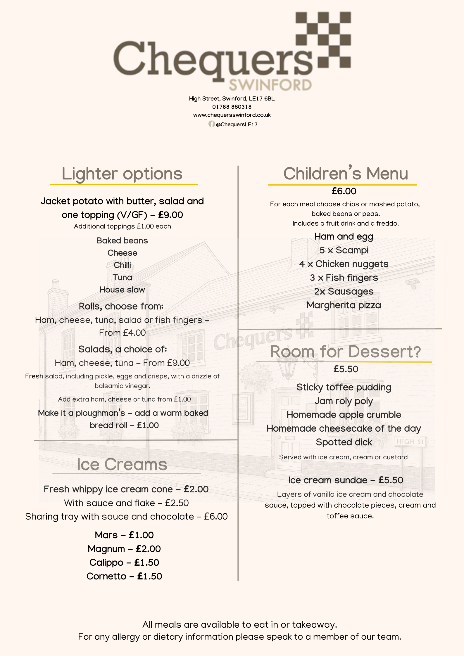 The Chequers Menu A - Chequers Swinford